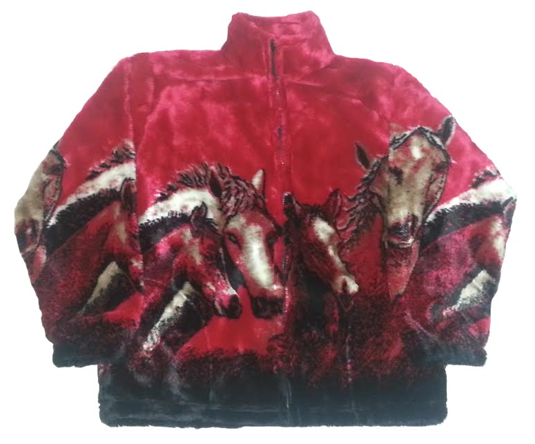 Crimson Red Horses Plush Fleece Jacket Kids & Junior Size
