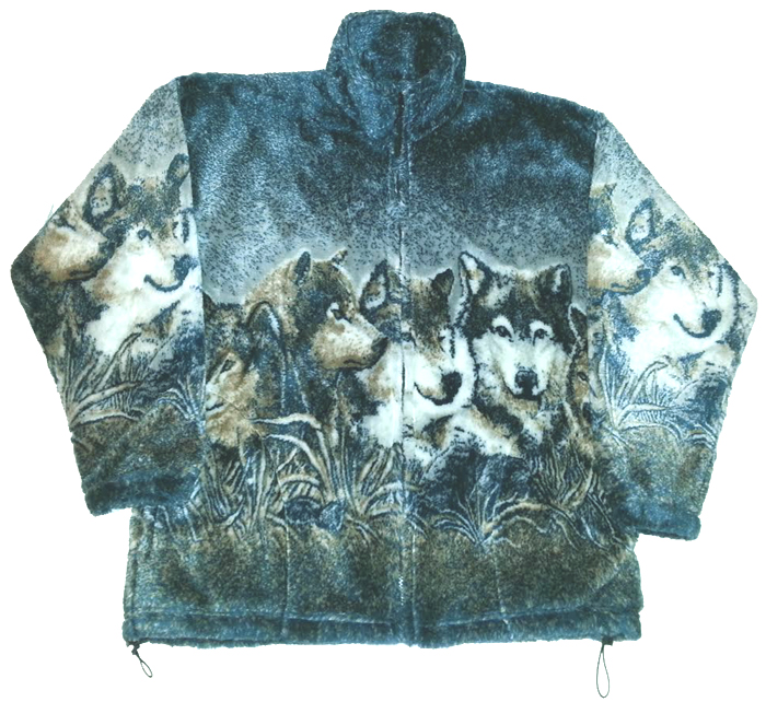 Wolf Faces Supreme Plush Fleece Wolves Print Jacket Adult (XS - 3X)